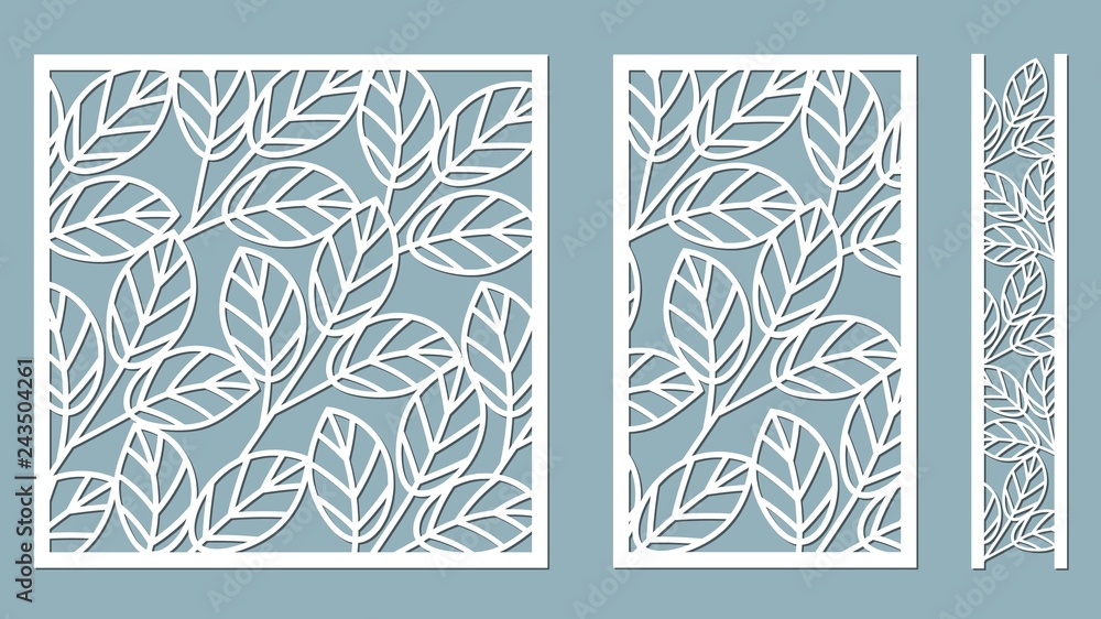 Set template for cutting. Leaves pattern. Laser cut. Vector ...