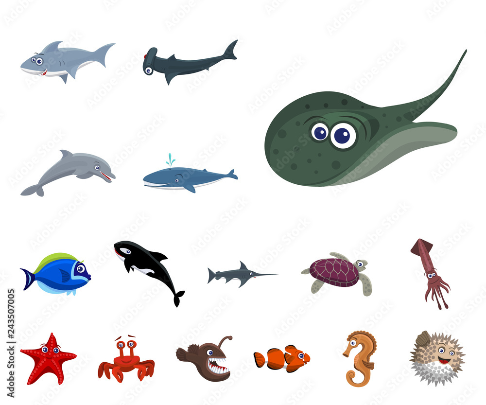 Vector design of sea and animal sign. Collection of sea and marine ...