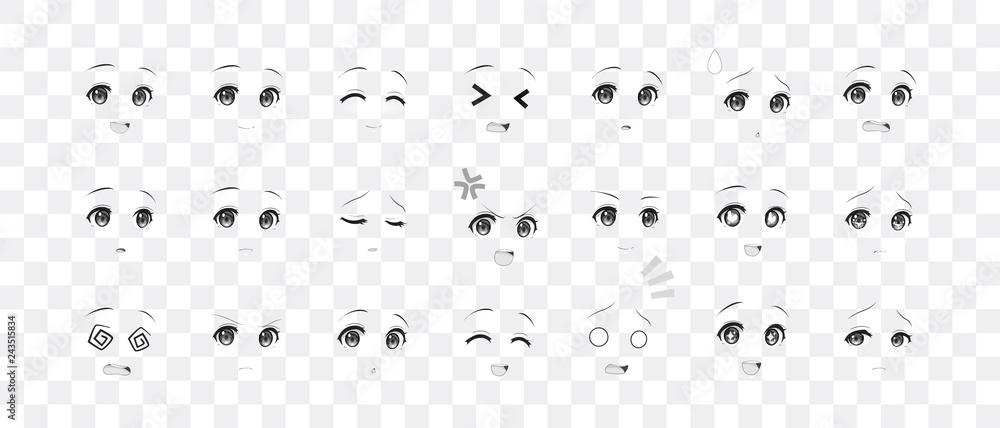 Black and white emotions eyes of anime manga girls Stock Vector | Adobe ...