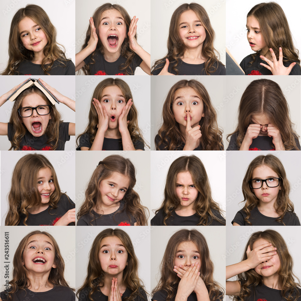 Set of emotional portraits of child girl Stock Photo | Adobe Stock