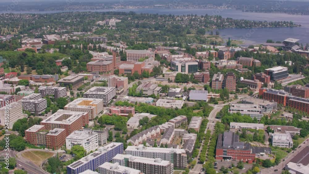 Seattle, Washington circa-2018. University of Washington campus, aerial ...