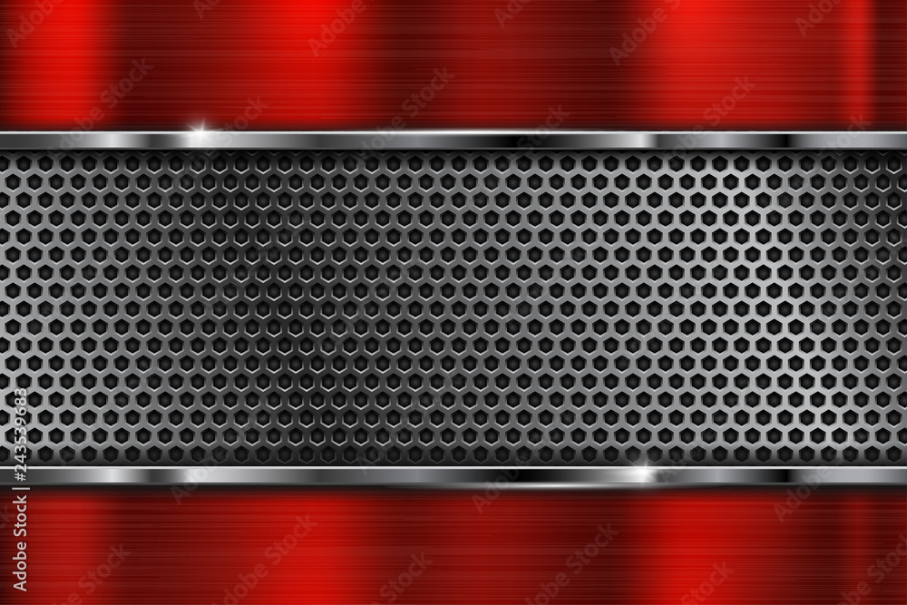 Red brushed metal texture. Scratched metallic surface with perforation ...