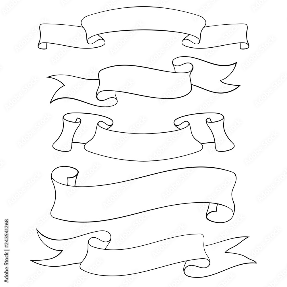 Blank ribbon banners. Outline doodles Stock Vector | Adobe Stock