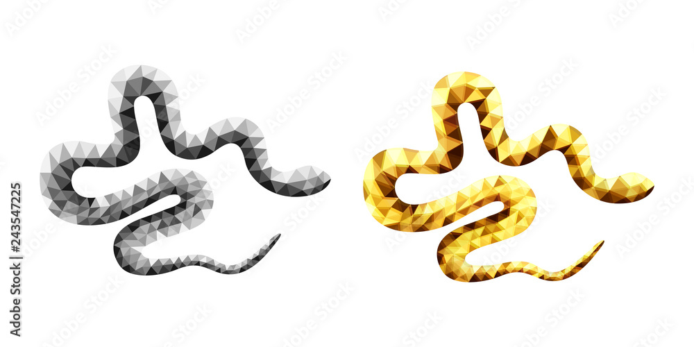 Two snakes low poly gold and black and white isolated on white ...