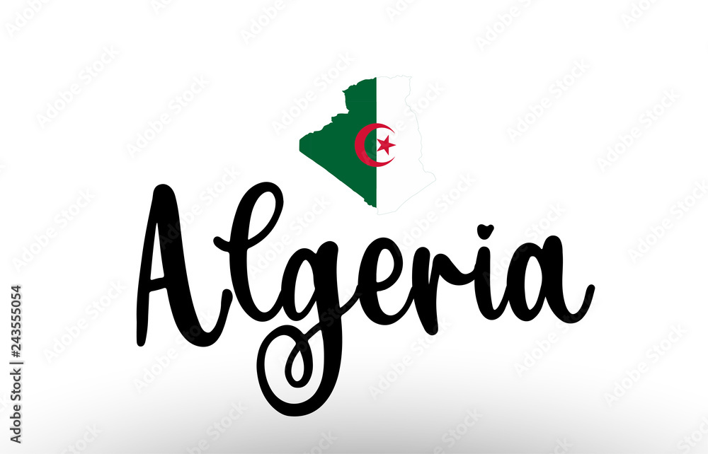 Poster Algeria country big text with flag inside map concept logo ...