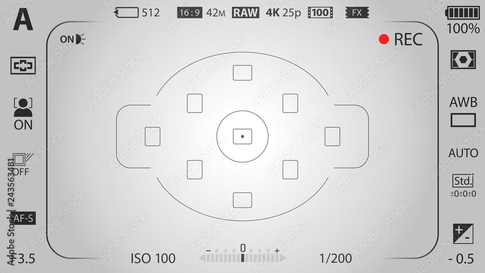 White modern digital camera focusing screen template with vignetting ...
