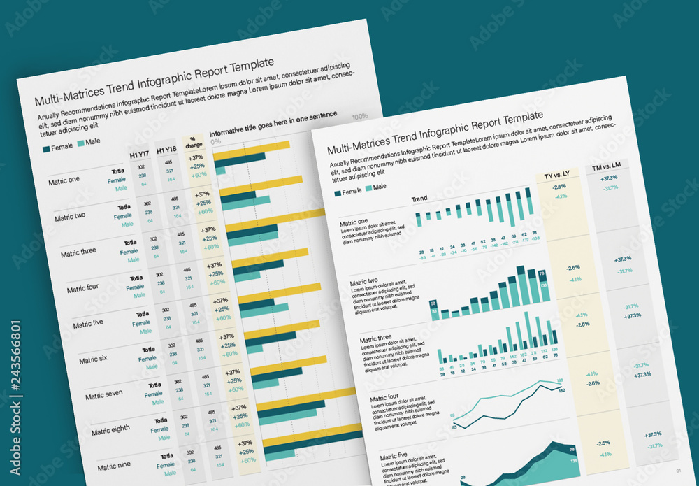 Multiple Metric Report Infographic Layout Stock Template | Adobe Stock