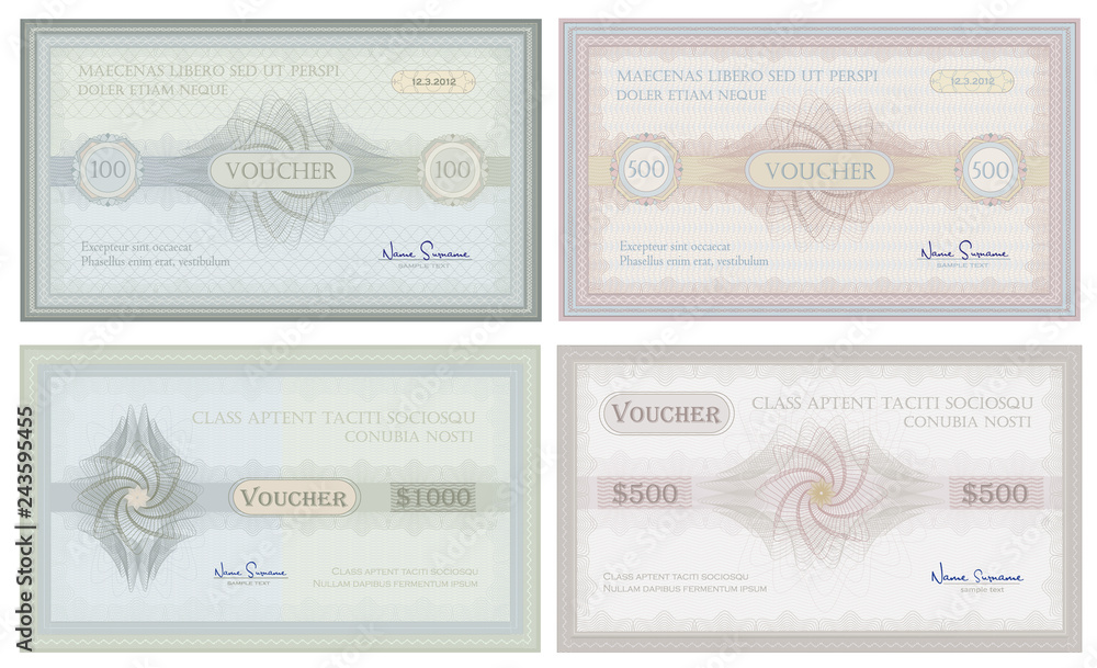 Voucher coupon check gift banknotes guilloche security money card ...