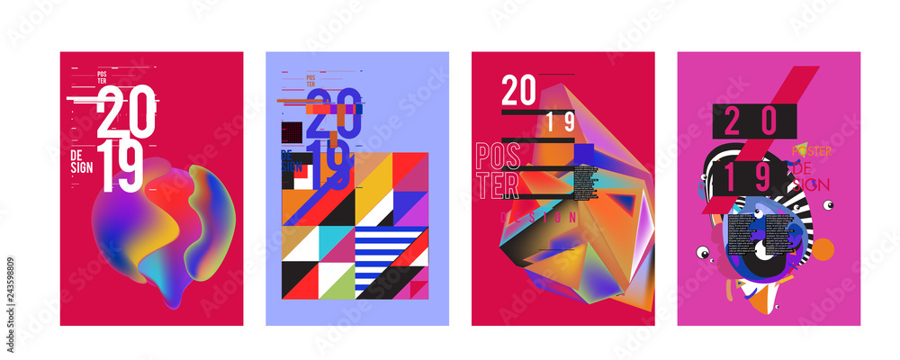 2019 New Poster Design Template. Trendy Vector Typography and Colorful ...