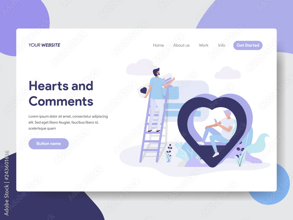 Landing page template of Hearts and Comment Illustration Concept ...
