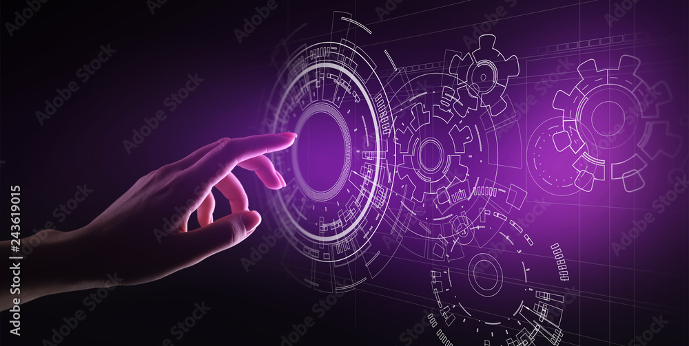 Copyspace, Blueprint, Drawing, Design, CAD on virtual screen ...