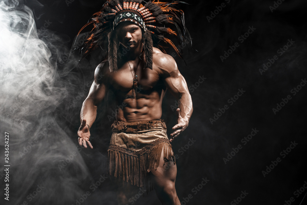 American Indian Apache warrior chief in traditional clothing and ...