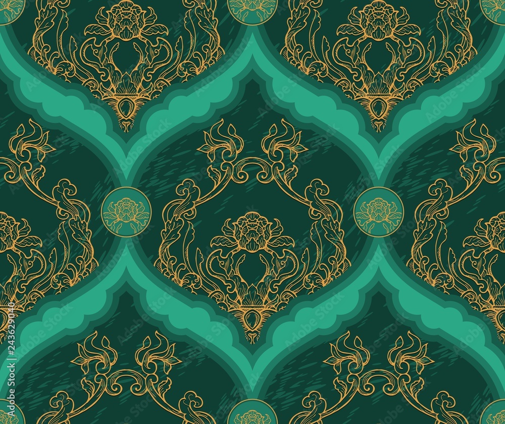 modern classic Rococo ornament vintage seamless pattern vector with ...