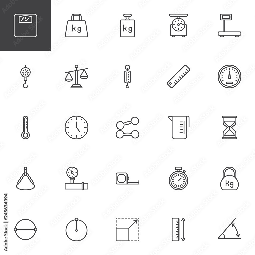 Scale and Measurement line icons set. linear style symbols collection ...