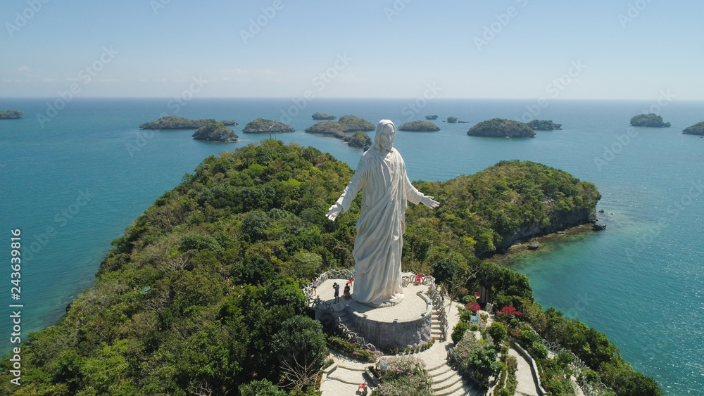 Statue of Jesus Christ on Pilgrimage island in Hundred Islands National ...