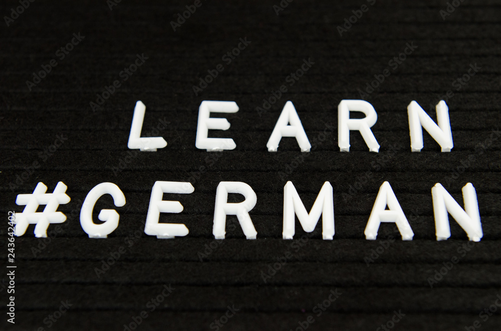 Learn German, GER abbreviation, simple sign on black background, great ...