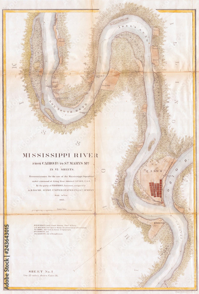 1865, U.S.C.S. Chart or Map of the Mississippi River around Cairo ...