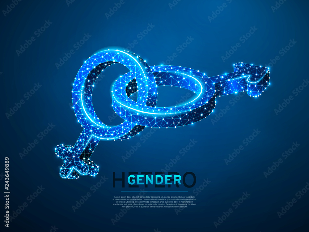 Male and female gender symbols. Wireframe digital 3d illustration. Low ...