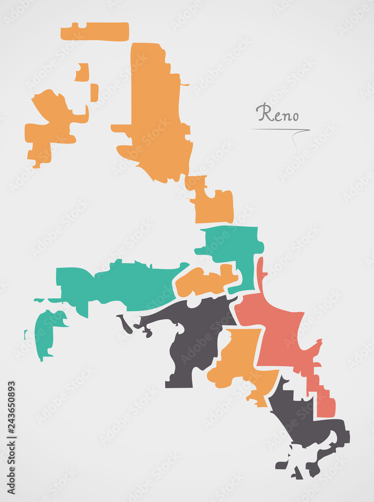 Reno Nevada Map with neighborhoods and modern round shapes Stock Vector ...