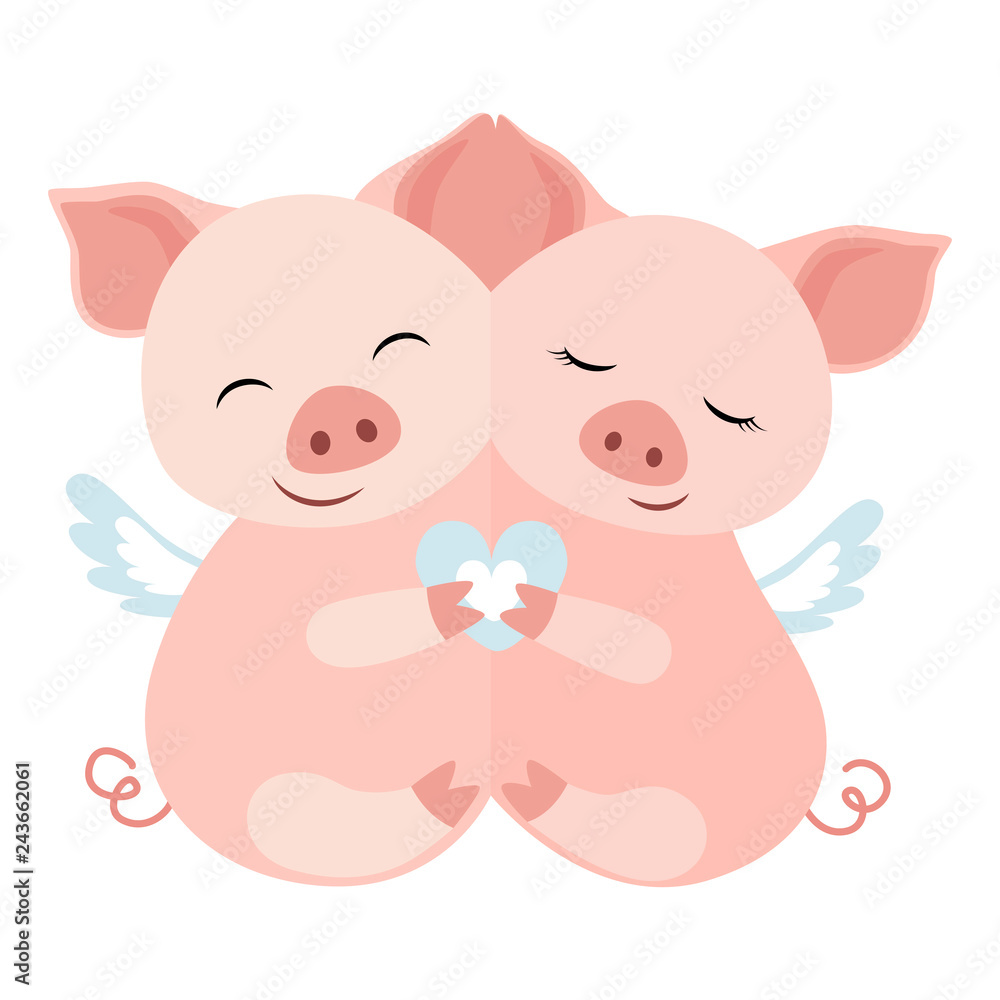 Hugging Piggy Postcard Vector illustration Stock Vector | Adobe Stock Hugging Piggy Postcard Vector illustration Stock Vector | Adobe Stock