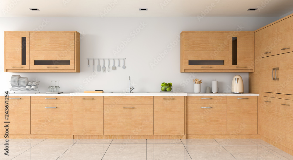 Modern kitchen countertop and sink for mockup, 3D rendering Stock ...