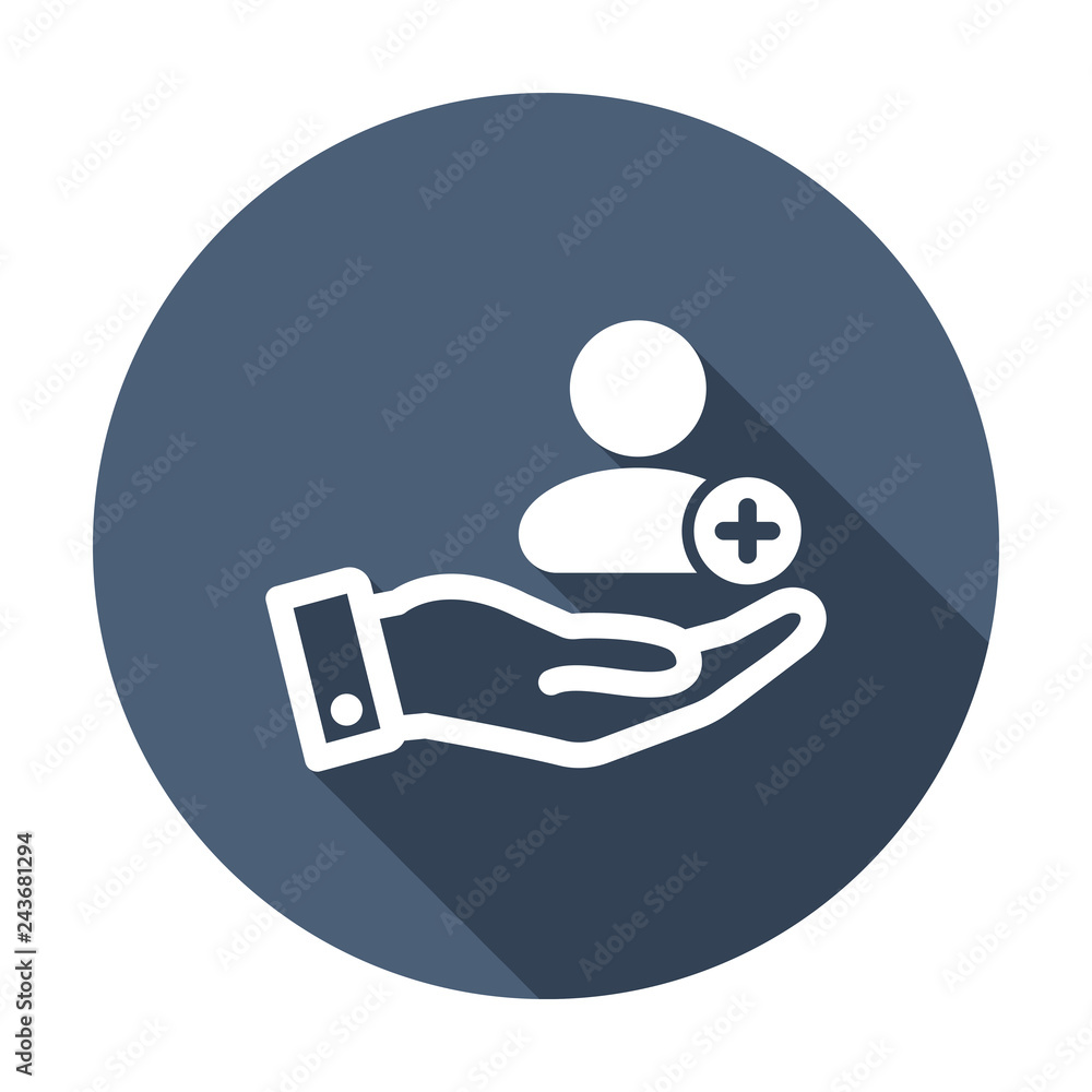 Customer icon with add sign. Customer safety icon and new, plus ...