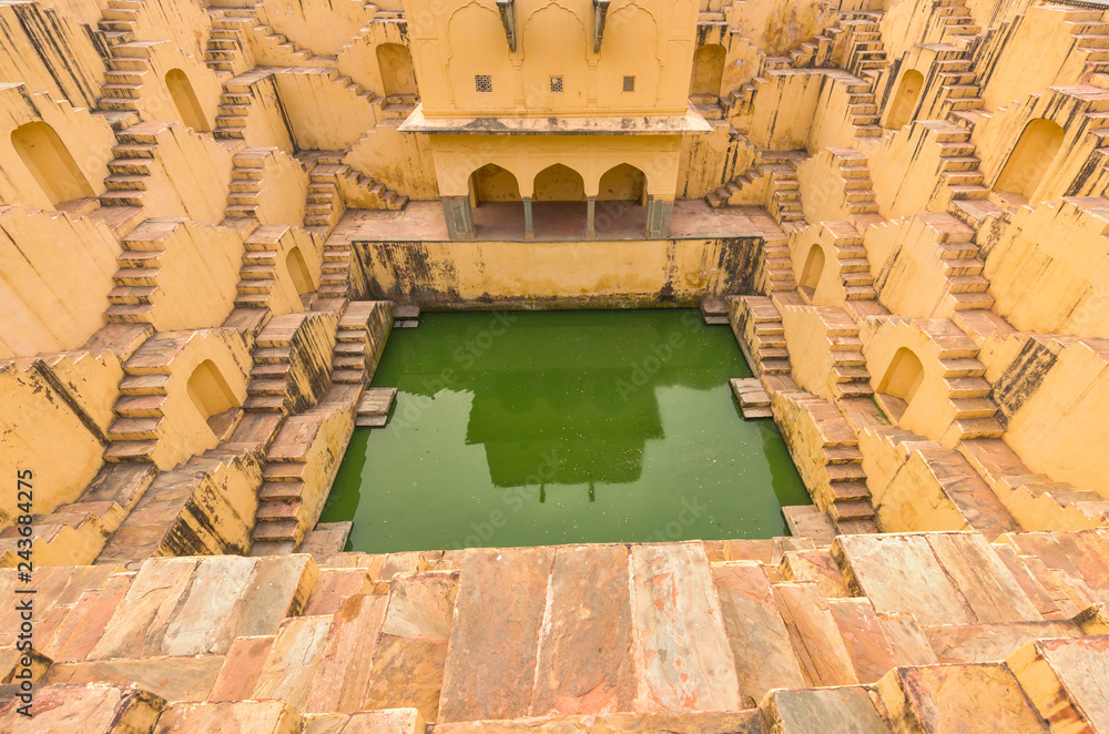 Step well near Amber fort at Jaipur in the Indian state of Rajasthan ...