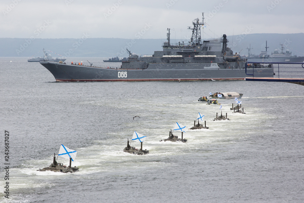 Celebration of the Day of the Navy of Russia in Vladivostok. Warships ...