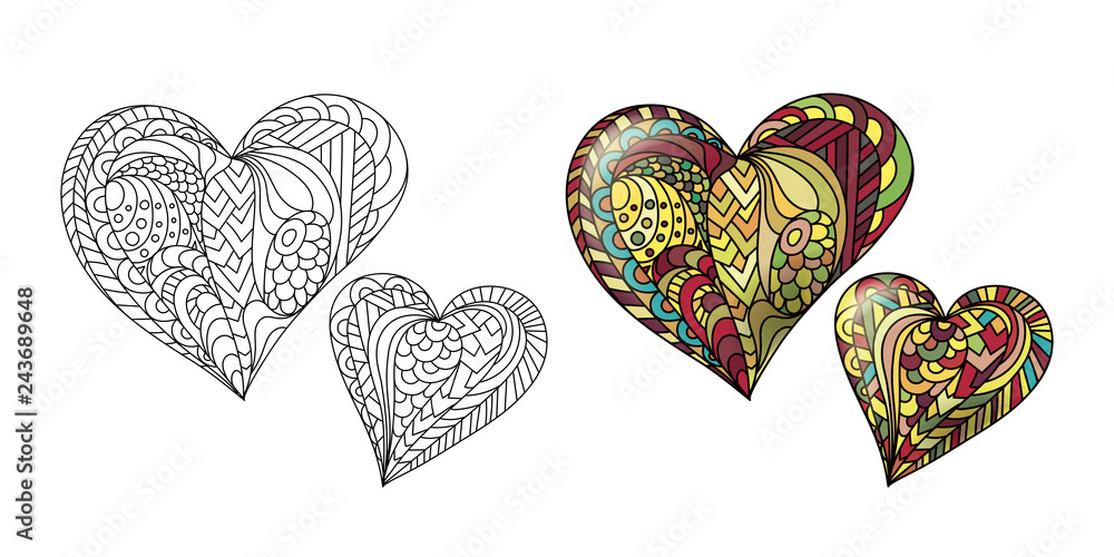 Zentangle color mandala heart vector dedicated to Valentines day. Adult ...