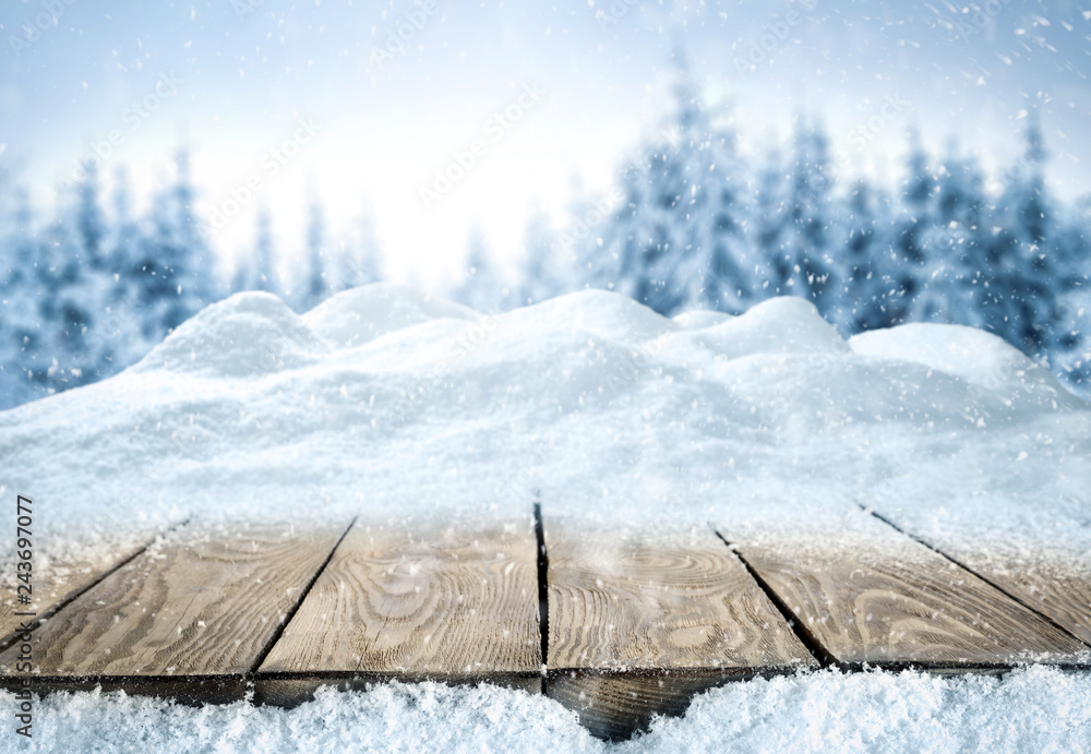 Table background with snow and free space for your decoration Stock ...