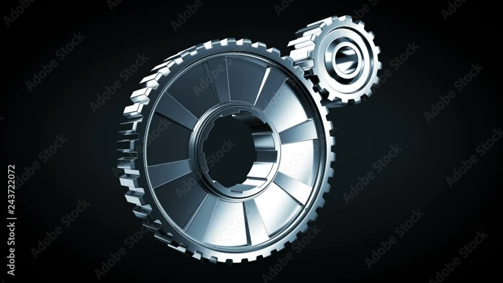 Two Big Metal Gears Cooperation and Rotation Close-up Seamless. Looped ...