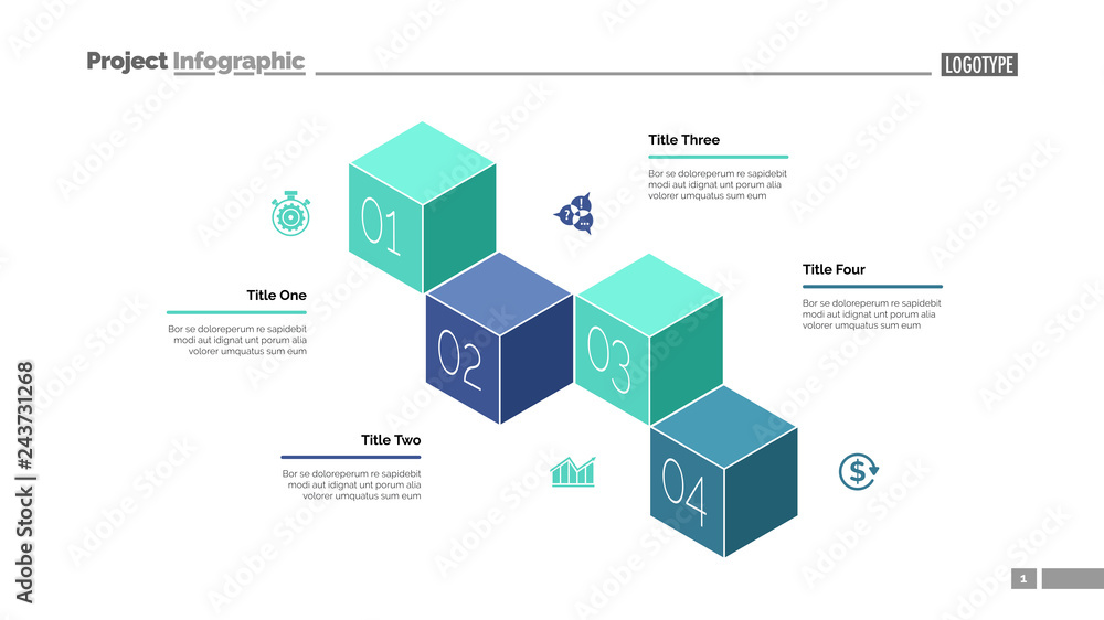 Four cubes process chart slide template. Business data. Option, diagram ...
