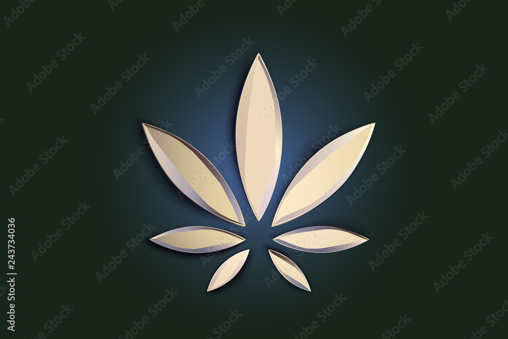 Stylish cannabis marijuana hemp leaf flat symbol or logo design ...