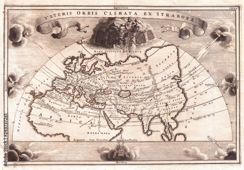 1700, Cellarius Map of Asia, Europe and Africa according to Strabo ...