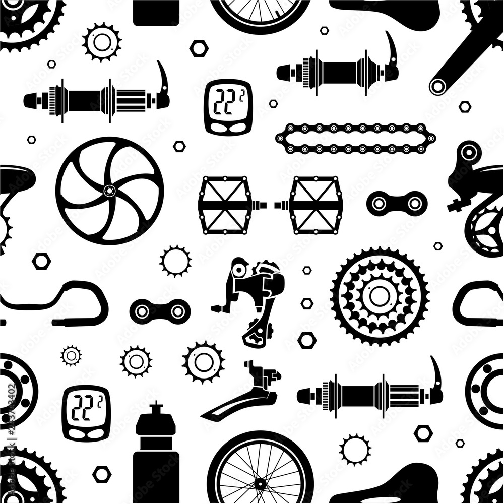 Bicycles. Seamless pattern of bicycle parts. Isolated vector image ...