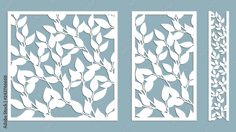 Set template for cutting. Leaves pattern. Laser cut. Vector ...