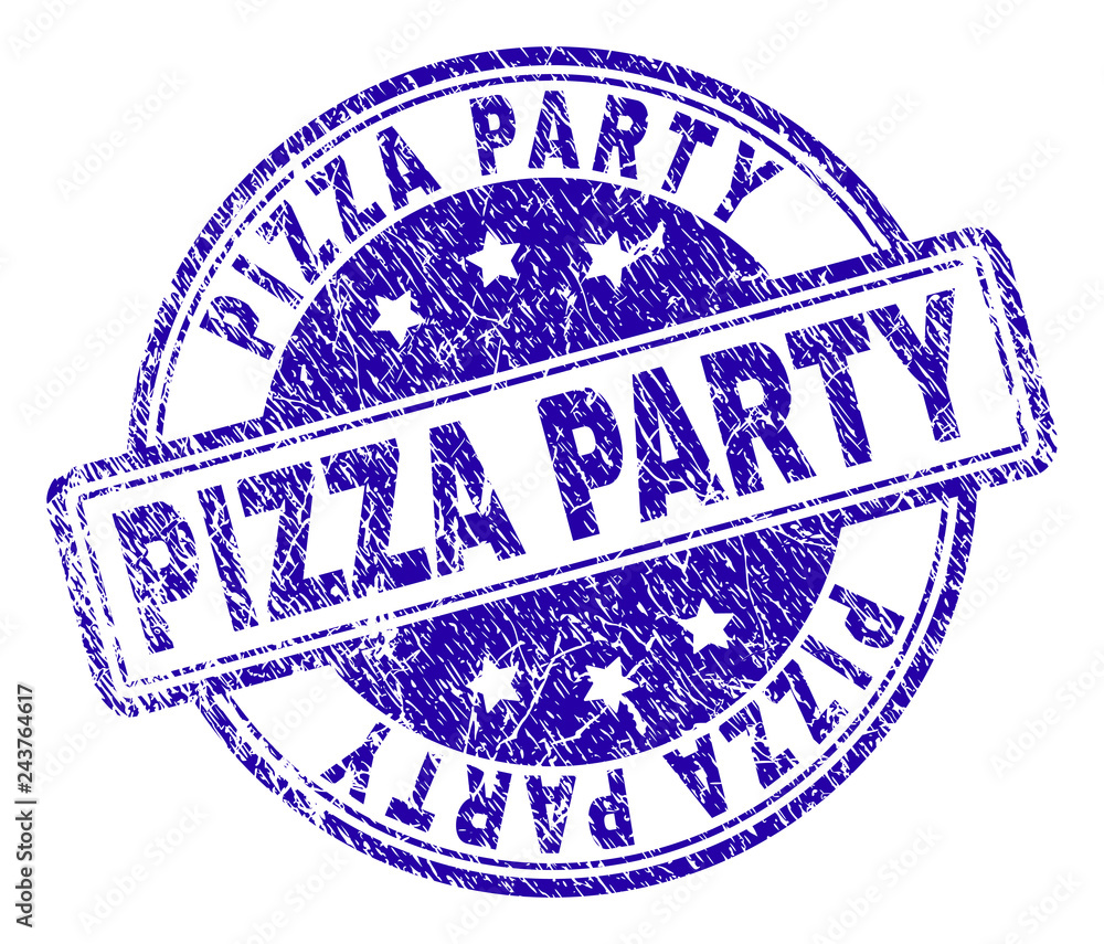 PIZZA PARTY stamp seal imprint with distress texture. Designed with ...