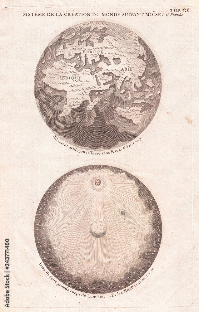 Map of the Ancient World Showing the Creation of the Universe, Calmet ...