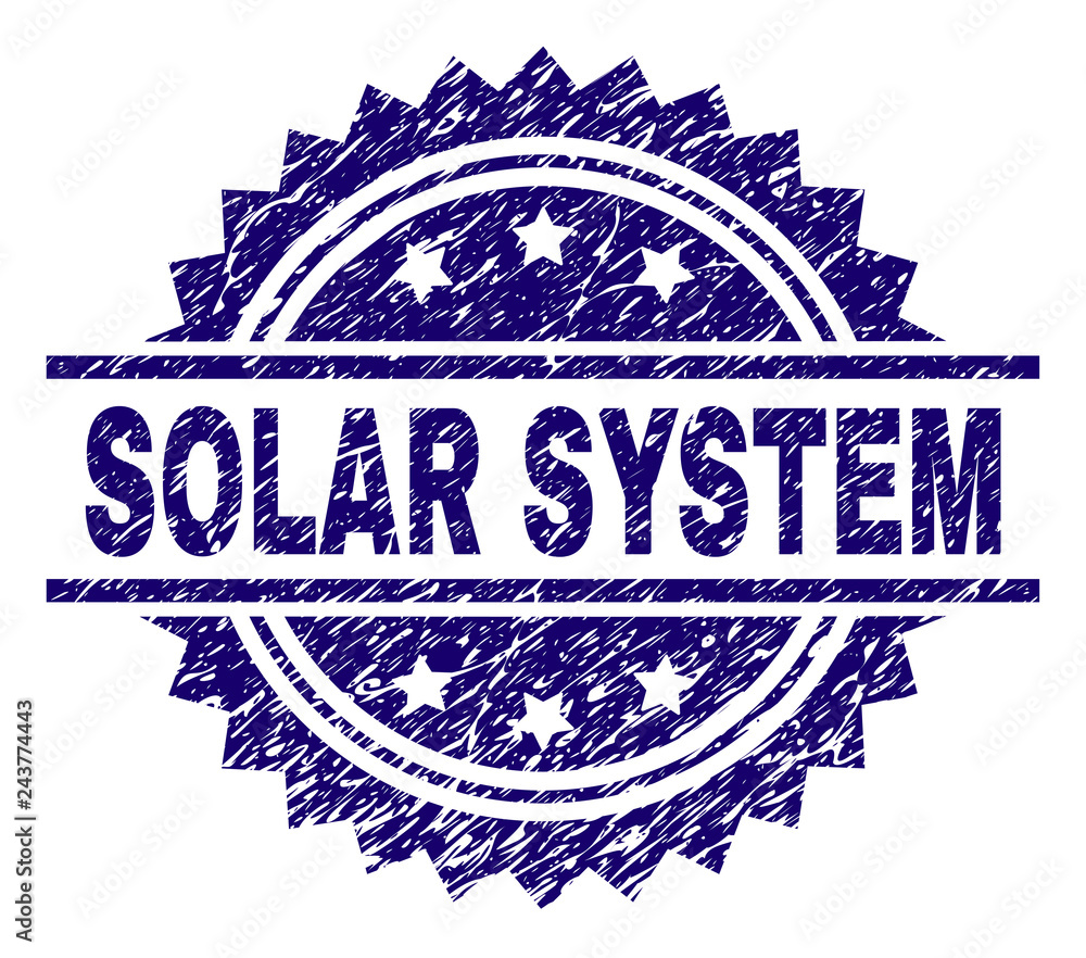 SOLAR SYSTEM stamp seal watermark with distress style. Blue vector ...