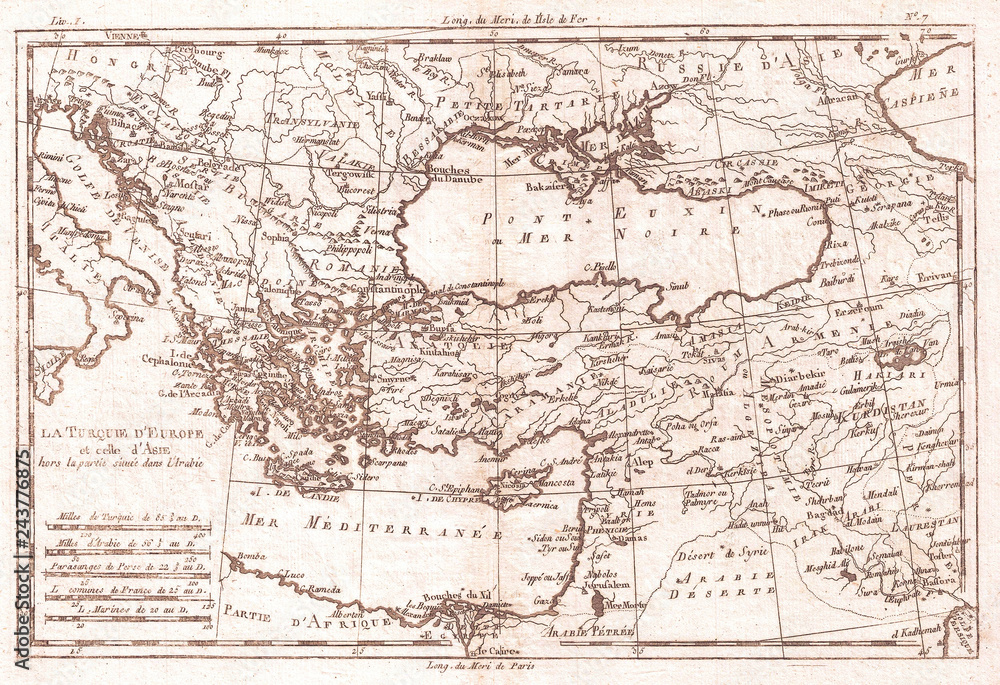 1780, Raynal and Bonne Map of Turkey in Europe and Asia, Rigobert Bonne ...