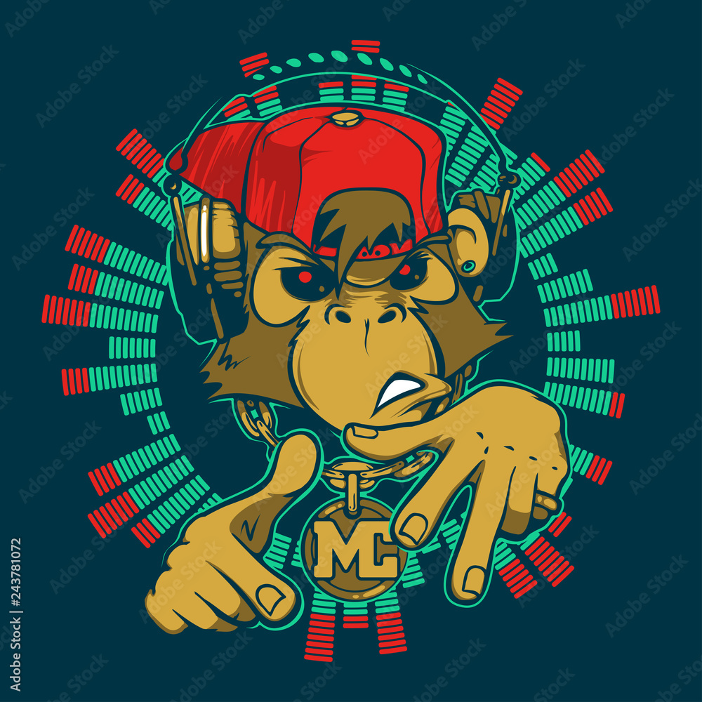 Monkey rapper. Monkey MC. Chimpanzees with headphones Stock Vector ...