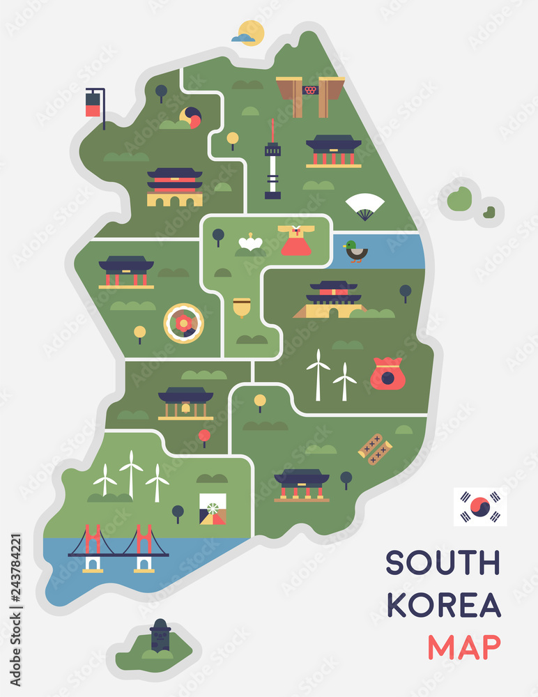 Korea landmark icon map. flat design vector graphic style concept ...