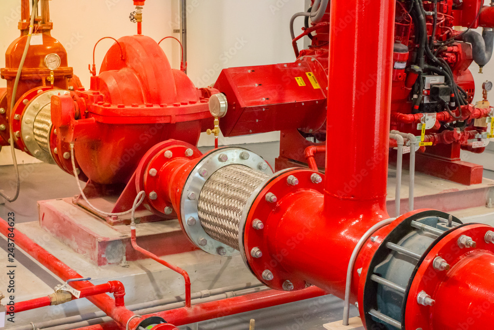 Typical installation of fire pump room with approved pump nd valve ...