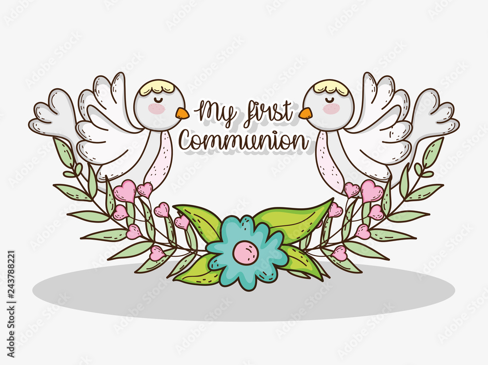 my first communion with doves and flowers with leaves Stock Vector ...