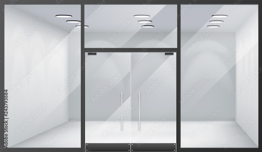 3d shop empty interior front store realistic windows space closed doors ...