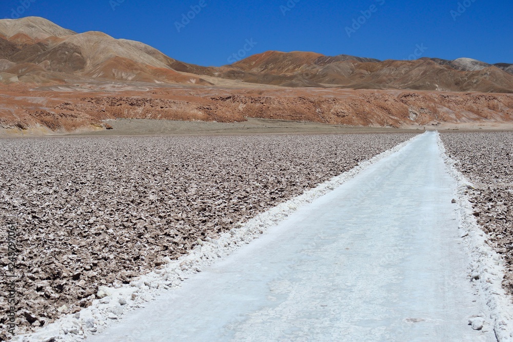 Road through Salzfeld, Salar de Atacama, near San Pedro de Atacama ...