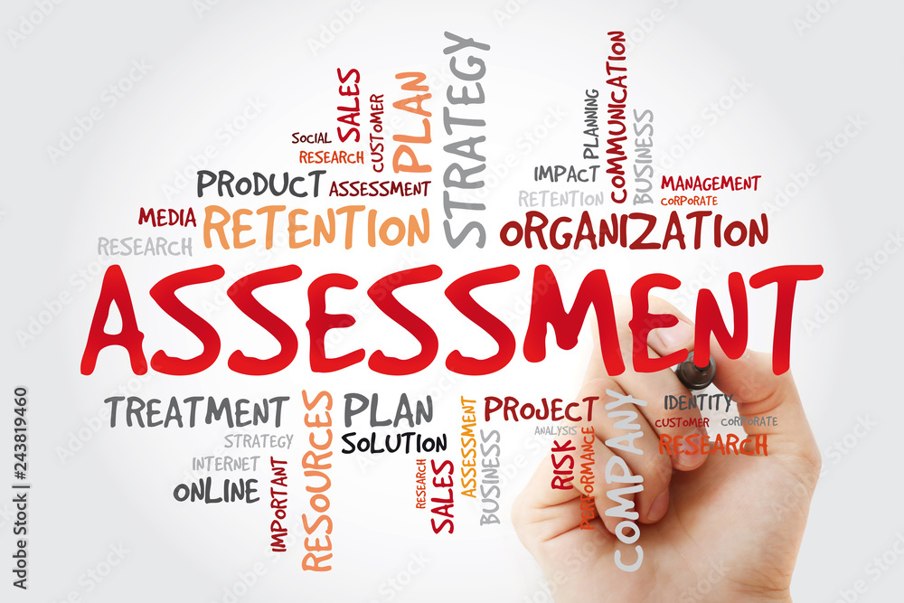 Assessment word cloud with marker, business concept background Stock ...