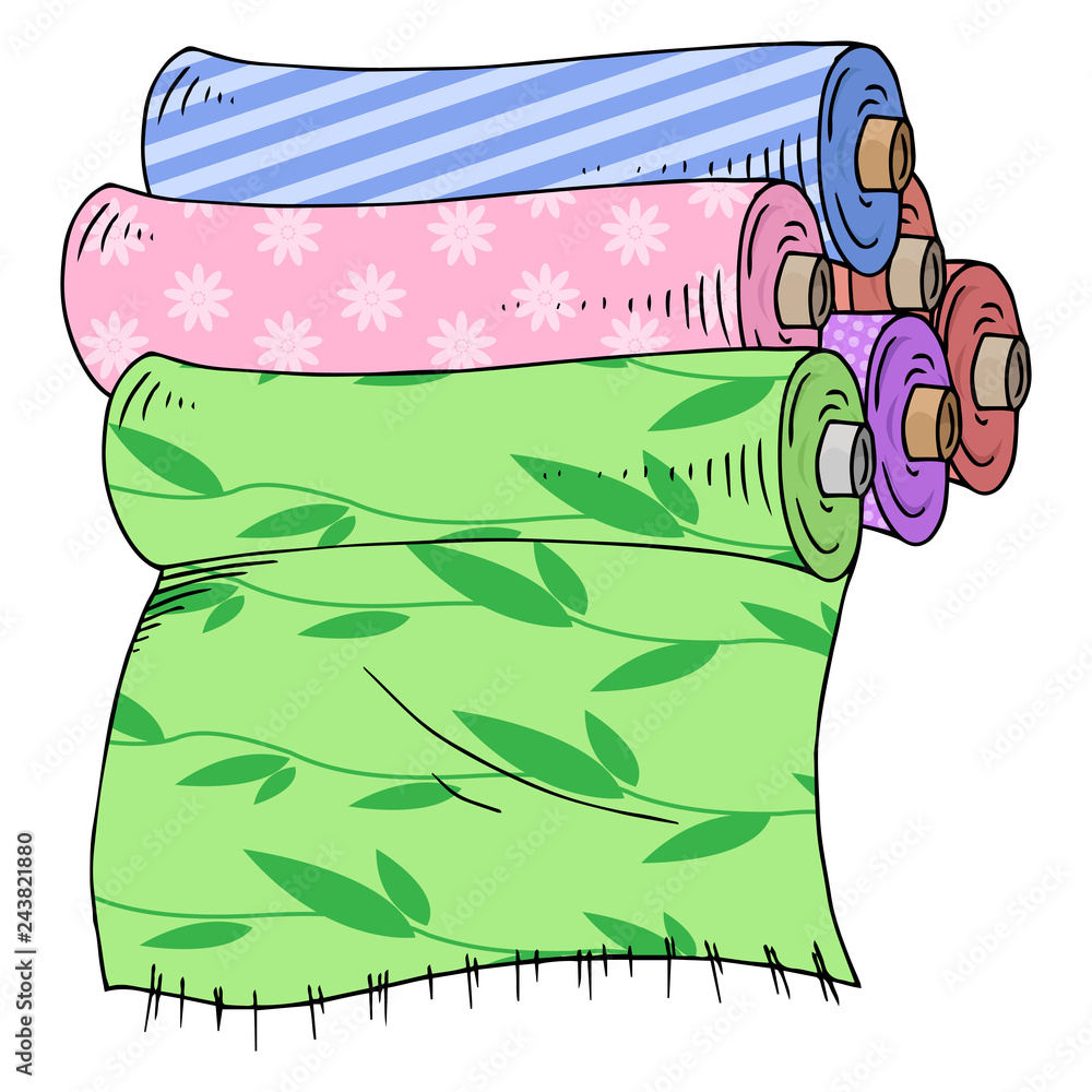 Set roll of paper, cloth hand drawn. Vector illustration of a roll of ...