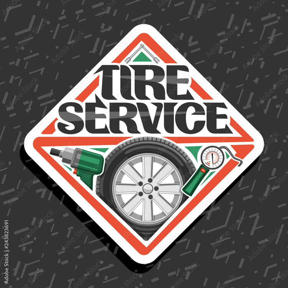 Vector logo for Tire Service, white signboard with tire on alloy disc ...