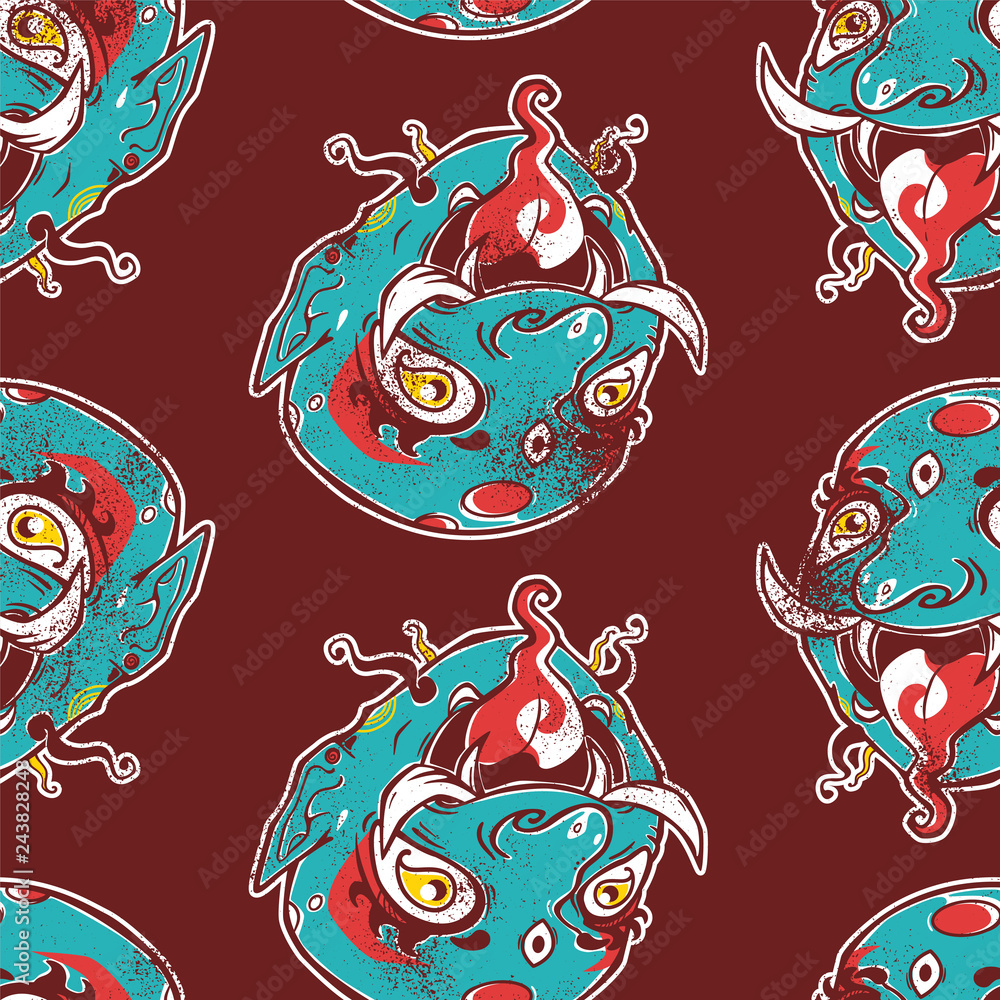 Seamless texture with Chinese style demon. Tribal repeating pattern ...